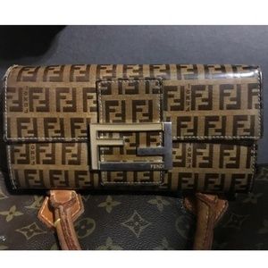 Fendi | Bags | Fendi Ff Logo Monogram Long Flap Wallet Clutchbox | Poshmark